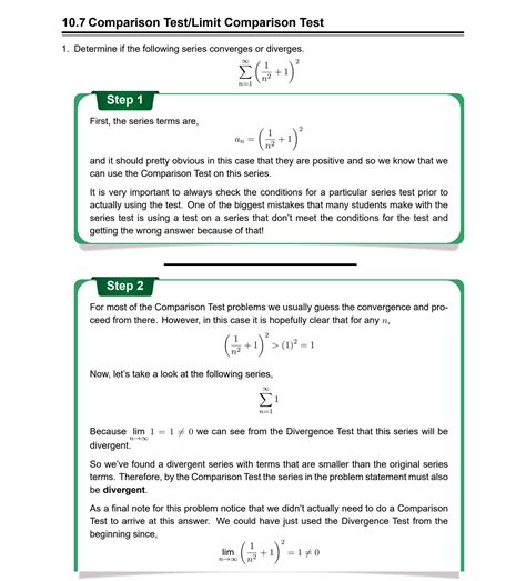SOLUTION Comparison Test Or And Limit Comparison Test Series And Sequences Calculus 1 Exam