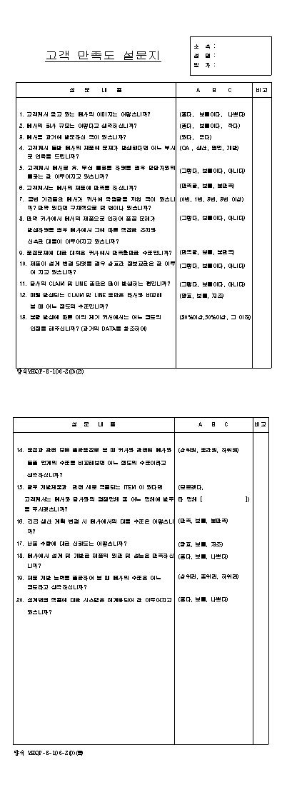 Iso 고객만족도 조사 설문지 양식 네이버 블로그