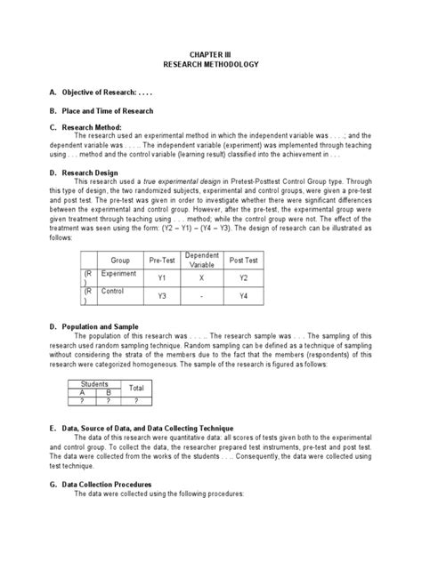 Chapter Iii Experimental Research Methodology Pdf Experiment Validity Statistics