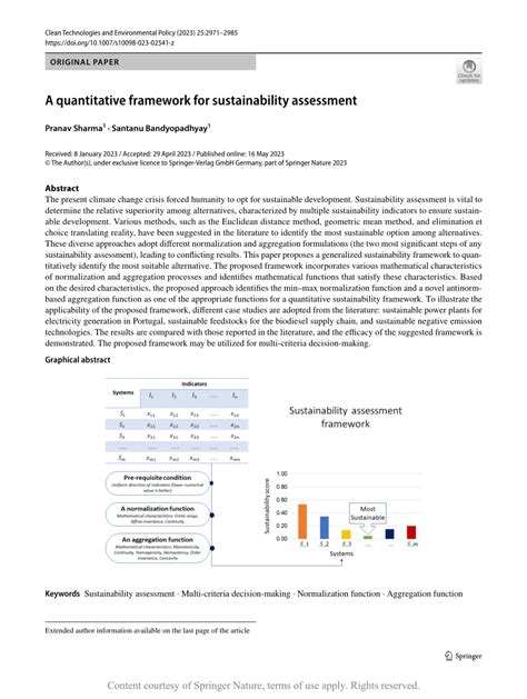 A Quantitative Framework For Sustainability Assessment
