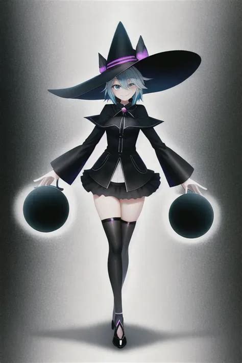 Dopamine Girl Thigh Highs Black Witch Hat Smiling Light Blue Hair