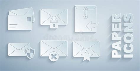 Set Delete Envelope Envelope With Shield Star Mail Message Lock Password And Icon Vector