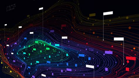 미래형 빅데이터 디지털 클라우드 시각화 정보 선별 및 저장 기술 신경망의 색상 구조 관점에서 화면 모니터 가상현실에 대한 스톡 벡터 아트 및 기타 이미지 Istock