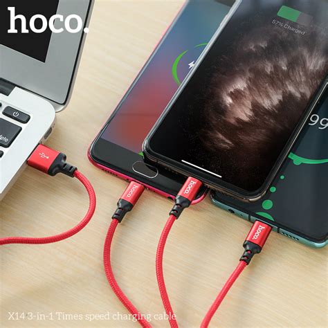 Cáp sạc đa năng 3 In 1 Hoco X14 Lightning Micro USB Type C