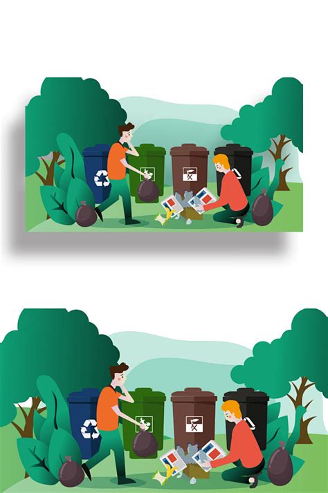 手绘矢量垃圾分类插画设计