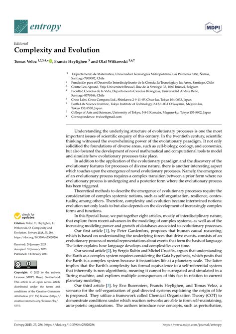 Pdf Complexity And Evolution