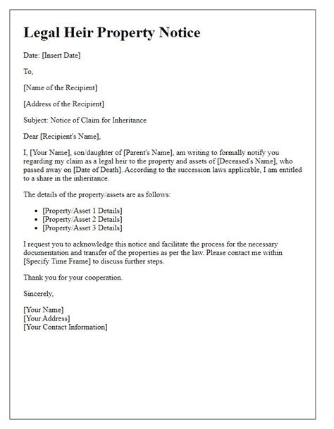 Letter Template For Legal Heir Property Notice Free Samples In Pdf