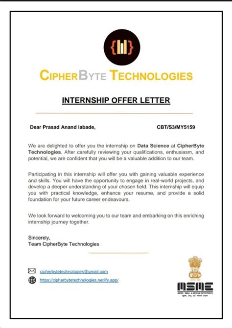 Internship Cipherbytetechnologies Careergrowth Excited Prasad Anand Labade