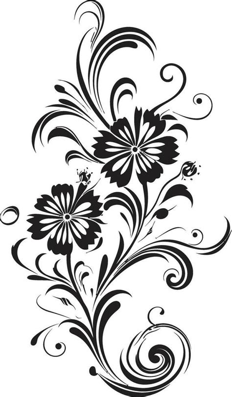 Fanciful Floral Scrollwork Iconic Logo Element Exquisite Floral Artistry Handcrafted Vector