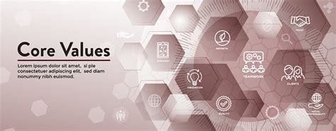 Core Values Web Header Banner Image With Integrity Mission Etc Icon Set