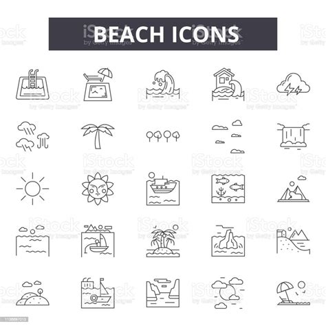 웹 및 모바일 디자인에 대 한 해변 라인 아이콘입니다 편집 가능한 스트로크 기호입니다 바닷가 개요 개념 일러스트 아이콘에 대한 스톡 벡터 아트 및 기타 이미지 Istock