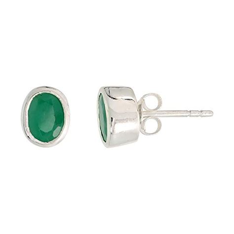 Sterling Silver Natural Emerald Oval Stud Earrings 15 Cttw Oval Stud