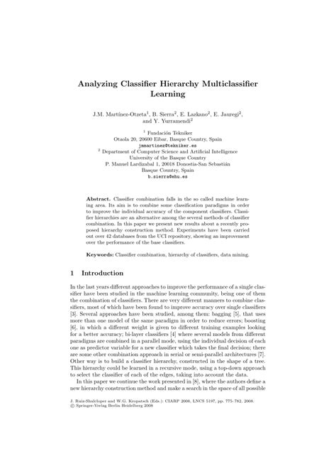 Pdf Analyzing Classifier Hierarchy Multiclassifier Learning