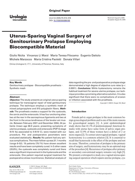 Pdf Uterus Sparing Vaginal Surgery Of Genitourinary Prolapse