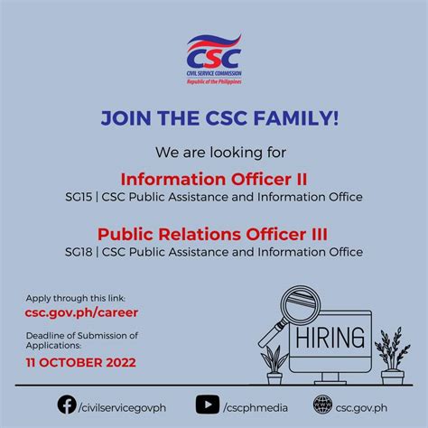 Csc Announced Vacant Position With Salary Grade 15 And 18 Apply Now See Requirements Here