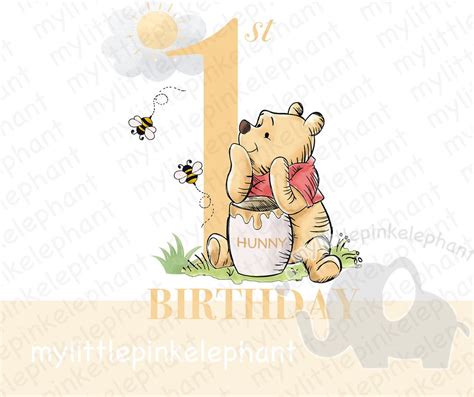 Winnie The Pooh 1st Birthday Png Happy Birthday Sublimation Design