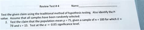 Solved Review Test 4 Name The Traditional Method Of Hypothesis
