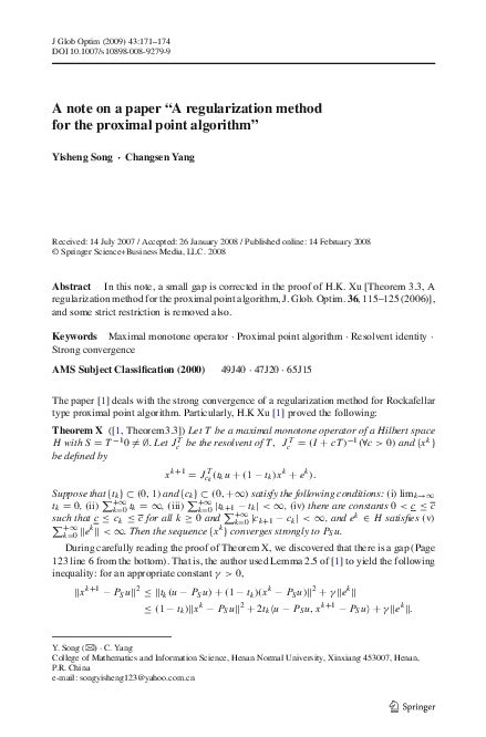 Pdf A Note On A Paper “a Regularization Method For The Proximal Point
