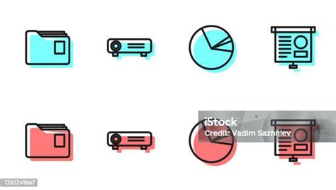 도표 아이콘이 있는 세트 원형 차트 인포그래픽 문서 폴더 무비 필름 미디어 프로젝터 및 칠판을 설정합니다 벡터 0명에 대한 스톡 벡터 아트 및 기타 이미지 Istock