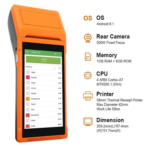 Android Handheld Android POS PDA Terminal With Thermal Receipt Bill Printer Maker Computers