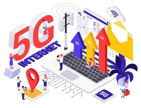 스마트 가전 기기 사용자 연결을 통한 혁신적인 5g 인터넷 기술 아이소메트릭 수평 구성 무료 벡터