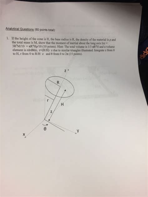 Solved If The Height Of The Cone Is H The Base Radius Is R Chegg Com