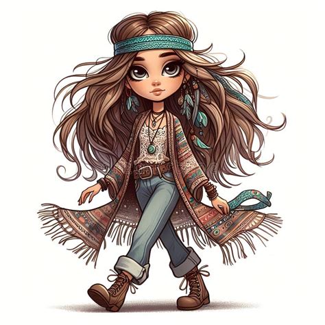 Stylish Cartoon Hippie Girl Clipart Ai Generated Stock Illustration