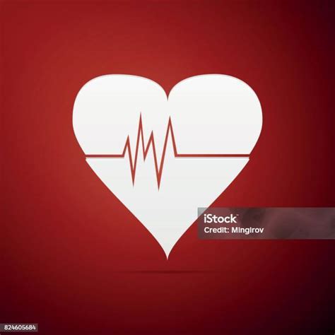 심장 박동 빨간 배경에 플랫 아이콘입니다 벡터 일러스트 레이 션 가리키기에 대한 스톡 벡터 아트 및 기타 이미지 가리키기 건강관리와 의술 과학 Istock
