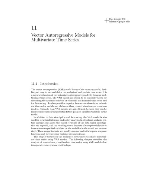 Vector Autoregressive Models For Multivariate Time Series