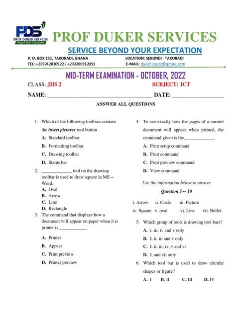 Ict Mid Term 2022 Basic 8 Prof Duker Oct Pdf Pdf World Wide Web