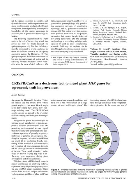 Pdf Crisprcas9 As A Dexterous Tool To Mend Plant Mir Genes For