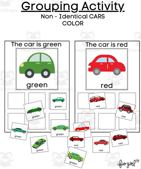 Sorting Grouping Activity NON Identical Cars By Color By Teach Simple