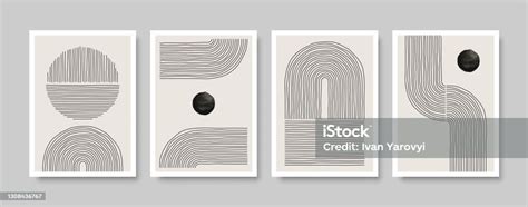 엽서 또는 브로셔 디자인 벡터 일러스트로 벽 장식에 이상적인 추상적 인 창조적 인 최소한의 예술적 손 스케치 구성의 트렌디 한 세트 기하 도형에 대한 스톡 벡터 아트 및