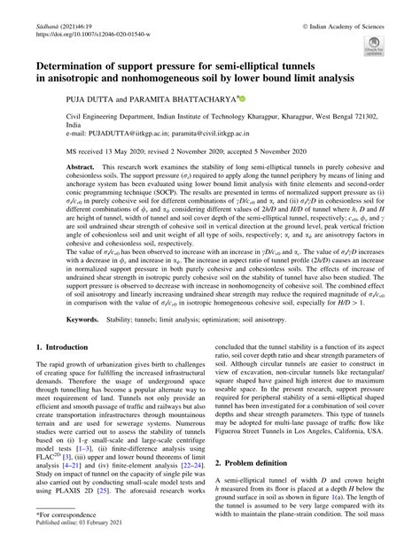 determination of support pressure for semi elliptical tunnels in anisotropic and nonhomogeneous