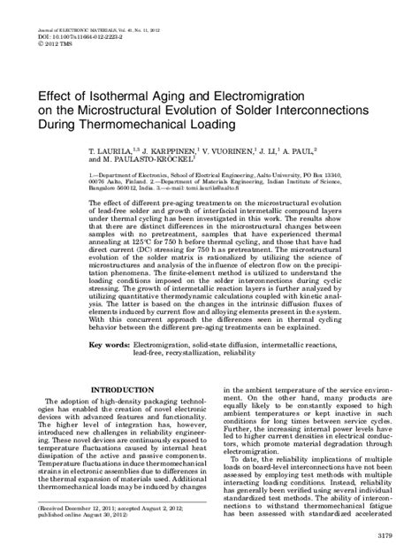 Pdf Effect Of Isothermal Aging And Electromigration On The Microstructural Evolution Of Solder