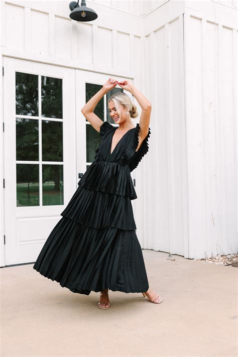 Around The World Black Pleated Maxi Dress Shop The Mint