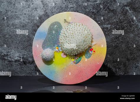 A Glitter Holographic Blob Art Work Of Microcosmos Space Sea Life Microbes With Symmetrical Dot