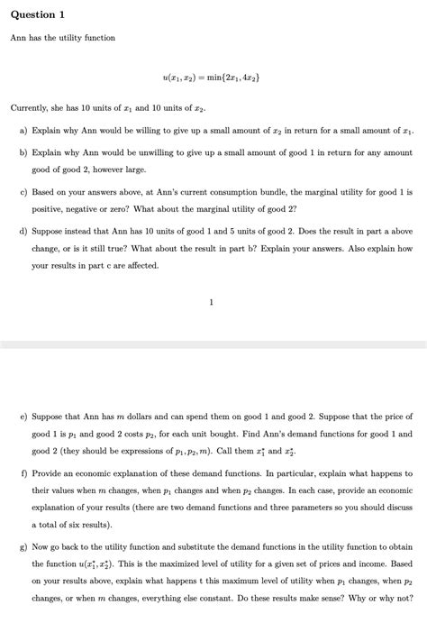 Solved Question 1 Ann Has The Utility Function U11 12