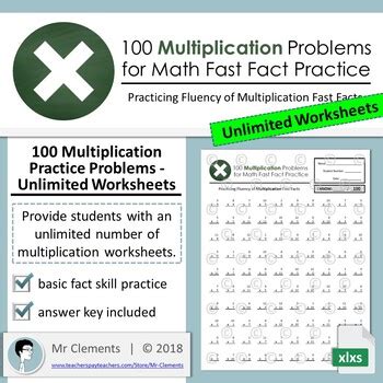 100 Multiplication Practice Problems Unlimited Worksheets By Mr Clements