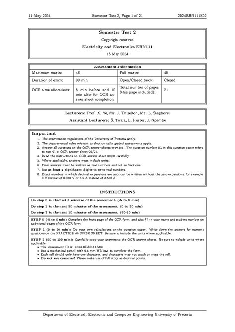 2024ebn111s02 Memo Semester Test 2 Copyright Reserved Electricity And