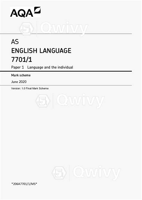 Aqa As English Language 77011 Paper 1 Language And The Individual Mark