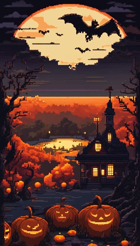 호박이 있는 할로윈 장면의 픽셀 아트 스타일 이미지 Seaart Ai