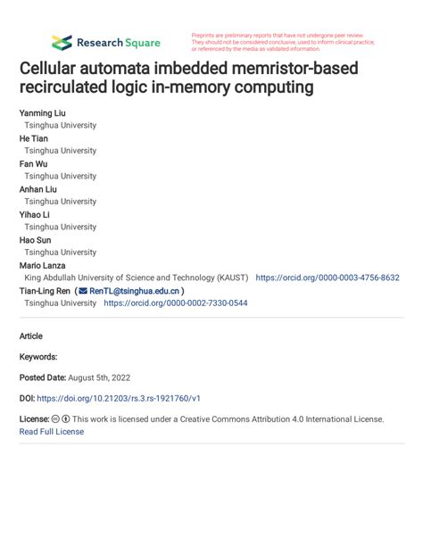 Pdf Cellular Automata Imbedded Memristor Based Recirculated Logic In Memory Computing