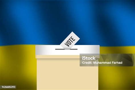 투표 상자와 백그라운드에서 흐림 깃발을 흔들고있는 우크라이나 선거 우크라이나 여론 조사 개념 배경 화면 Referendum에 대한 스톡 벡터 아트 및 기타 이미지 Istock