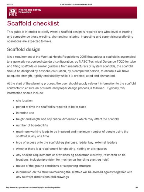Construction Scaffold Checklist Hse Pdf Scaffolding Elevator