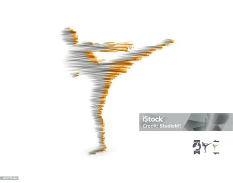 Kickbox 파이터 높은 킥을 실행을 준비 하 고입니다 싸우는 남자의 실루엣입니다 스포츠 디자인 서식 파일입니다 훈련의 상징 벡터 일러스트입니다 3차원 형태에 대한 스톡