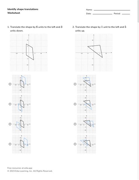 Translation Geometry Worksheet Translation Geometry Worksheet
