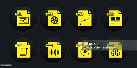 Set Js File Document Pdf Wav  Svg Avi 3ds And Bmp Icon Vector Stock