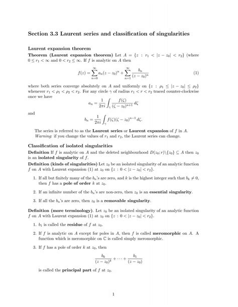Section 33 Laurent Series And Classification Of Singularities