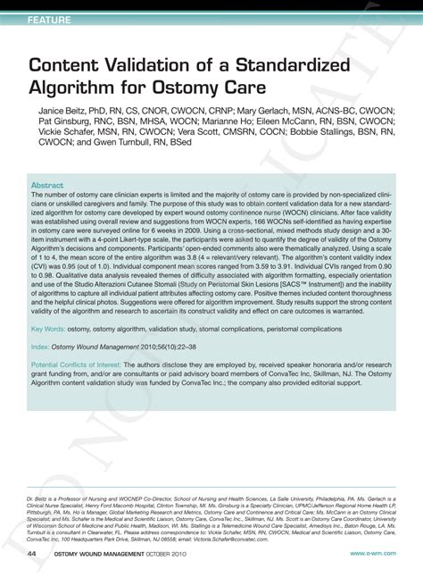 Pdf Content Validation Of A Standardized Algorithm For Ostomy Care